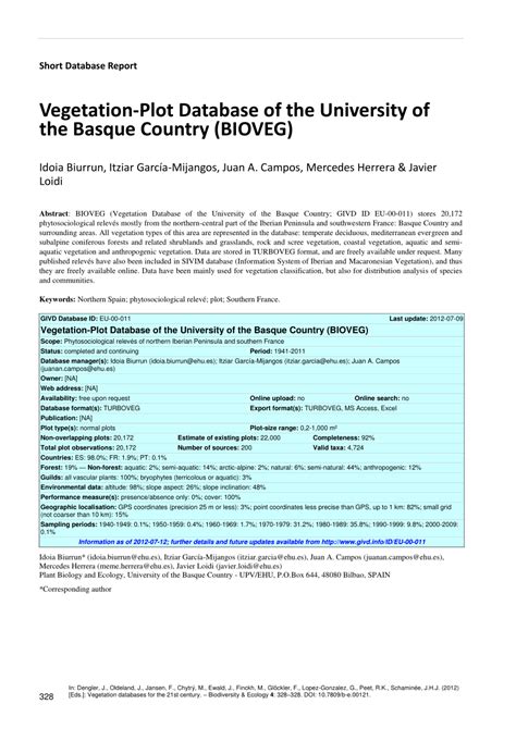 Pdf Vegetation Plot Database Of The University Of The Basque Country Bioveg