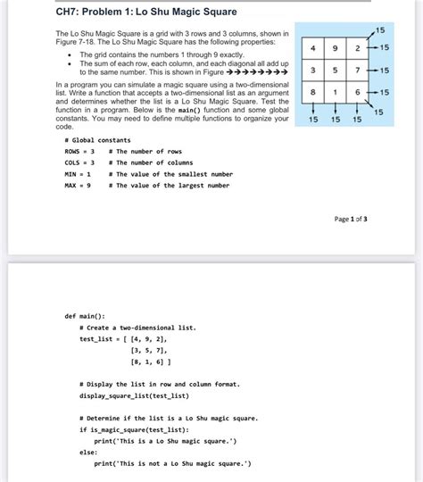 Solved Ch7 Problem 1 Lo Shu Magic Square 15 4 9 2 15 3 5
