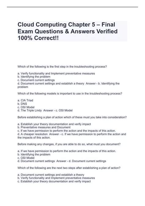 Cloud Computing Chapter 5 Final Exam Questions And Answers Verified 100 Correct Cloud