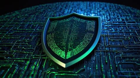 Futuristic Digital Shield Glowing In A Matrix Of Binary Code Premium