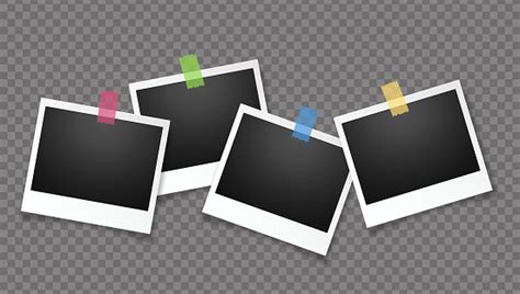 투명 한 배경에 접착 테이프로 고정 된 사진 프레임 스티커 테이프에 사진 프레임 격리 사진 예술 및 공예제품에 대한 스톡 벡터