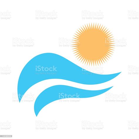 태양과 바다 파도 로고 해변 파도 미니멀하고 단순한 현대적인 개념 평면 색상 디자인 템플릿 일러스트레이션 벡터 0명에 대한 스톡 벡터 아트 및 기타 이미지 Istock