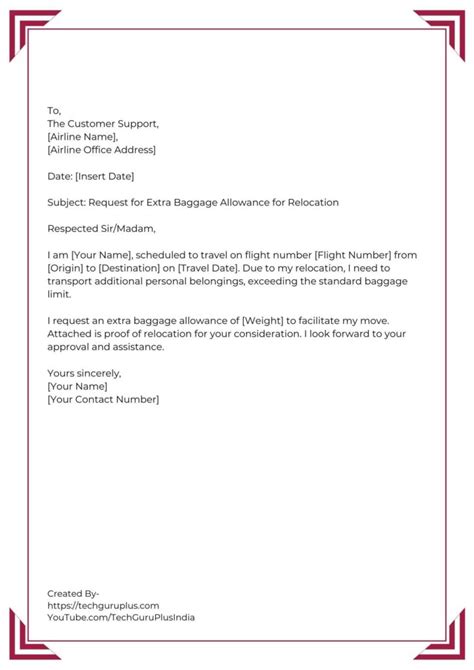 Application For Requesting Extra Baggage Allowance [5 Format]