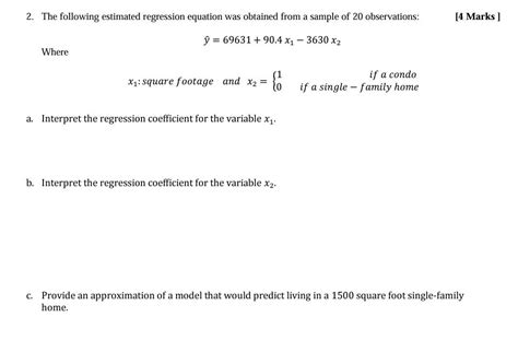 Solved 2 The Following Estimated Regression Equation Was