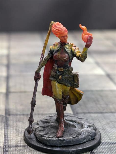 Hand Painted Fire Genasi Elemental Miniature Custom Tabletop Rpg Character Figurine With Spell