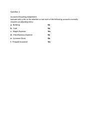 ACC Problem Set Docx Question Accounts Requiring Adjustment Indicate With A Yes Or