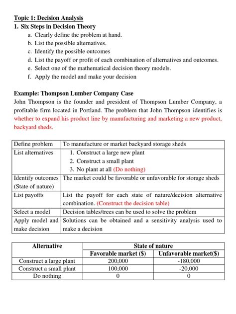 Topic 1 Decision Analysis 1 Six Steps In Decision Theory Pdf Mathematical And Quantitative