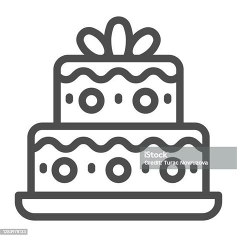 두 계층 생일 케이크 라인 아이콘 생일 컵 케이크 개념 흰색 배경에 휴일 케이크 기호 모바일 및 웹 개요 스타일의 달콤한 디저트 아이콘 벡터 그래픽 개념에 대한 스톡 벡터