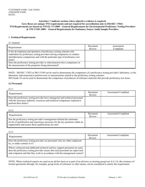 Aclass Proficiency Test Provider Checklist