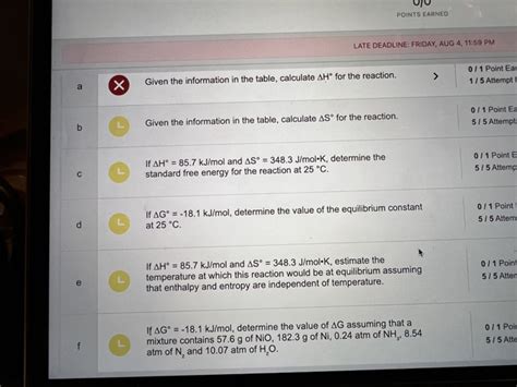 Solved A Given The Information In The Table Calculate Δh∘