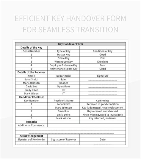 Efficient Key Handover Form For Seamless Transition Excel Template And