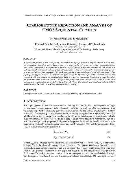 Pdf Leakage Power Reduction And Analysis Of Cmos Sequential Circuits