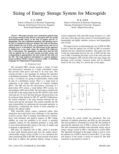 PDF Sizing Of Energy Storage System For Microgrids