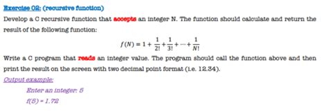Devc Develop A C Recursive Function That Accepts An Integer N The