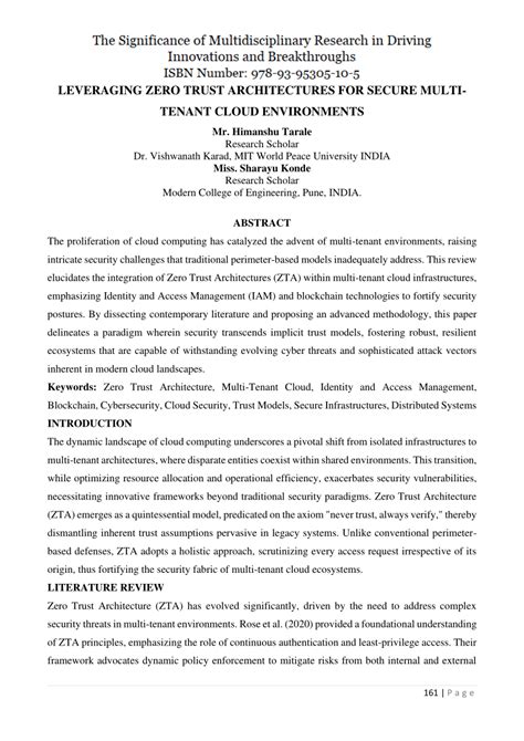 Pdf Leveraging Zero Trust Architectures For Secure Multi Tenant Cloud Environments