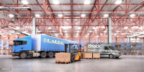 창고의 개념입니다 창 고 배경에 큰 창 고에서 지게차 3 차원 일러스트 레이 션 창고에 대한 스톡 사진 및 기타 이미지 창고