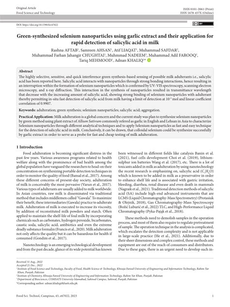 Pdf Green Synthesized Selenium Nanoparticles Using Garlic Extract And Their Application For