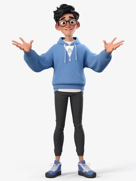 Premium Ai Image Cartoon Boy In A Blue Hoodie And Black Pants With