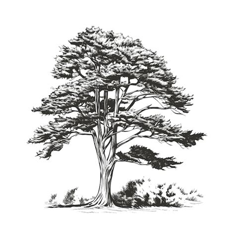 Hand Drawn Sketch Cypress Tree Illustration Premium Ai Generated Vector