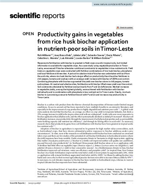 Pdf Productivity Gains In Vegetables From Rice Husk Biochar