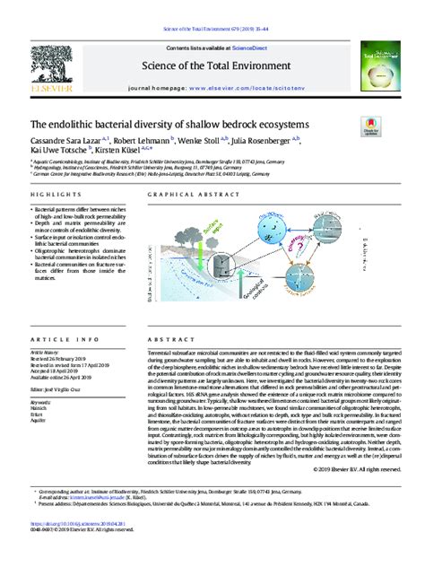 Pdf The Endolithic Bacterial Diversity Of Shallow Bedrock Ecosystems