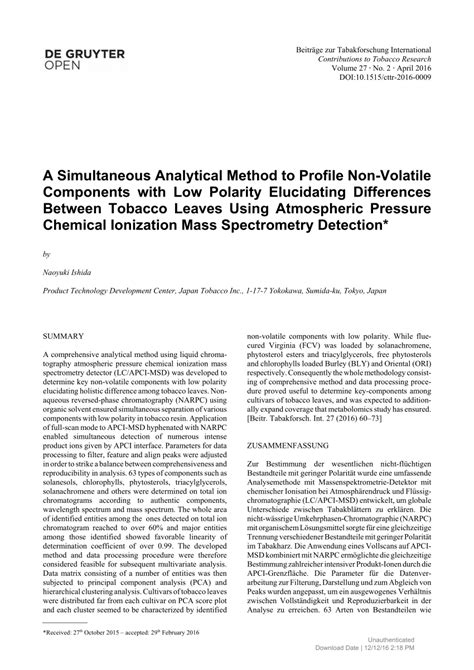 Pdf A Simultaneous Analytical Method To Profile Non Volatile Components With Low Polarity