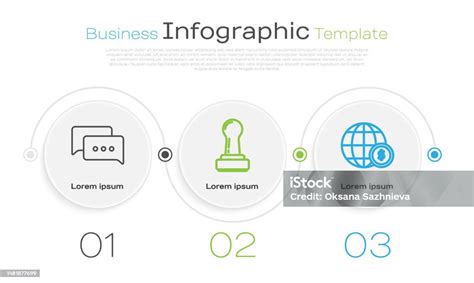 세트 라인 말풍선 채팅 우표 및 달러 기호가 있는 지구 지구본 비즈니스 인포그래픽 템플릿입니다 벡터 경제에 대한 스톡 벡터 아트 및 기타 이미지 Istock