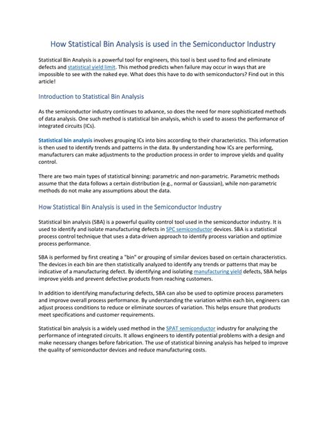 PPT How Statistical Bin Analysis Is Used In The Semiconductor Industry PowerPoint Presentation