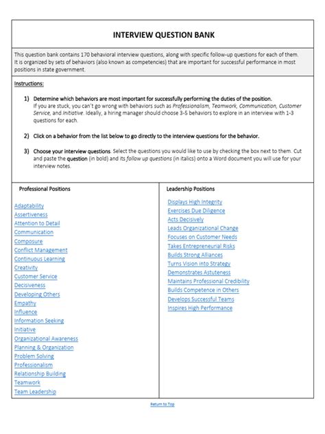 Interview Question Bank Pdf Leadership Knowledge