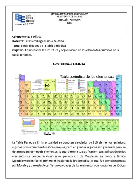 Taller Tabla Peridica De Los Elemntos Quimicos Pdf Tabla Periódica