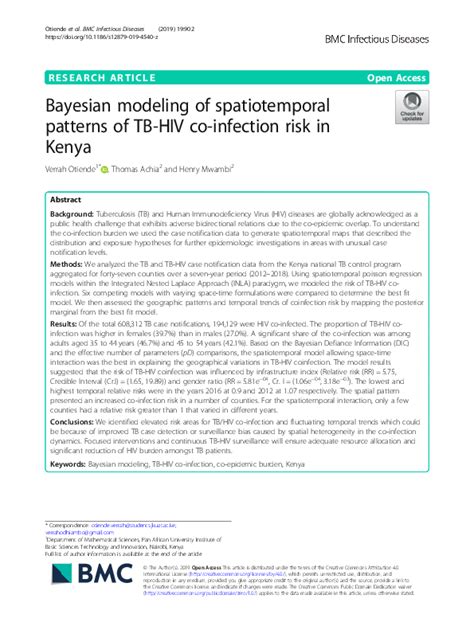 Pdf Bayesian Modeling Of Spatiotemporal Patterns Of Tb Hiv Co Infection Risk In Kenya