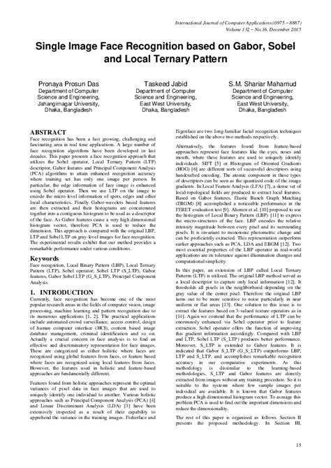 Pdf Single Image Face Recognition Based On Gabor Sobel And Local