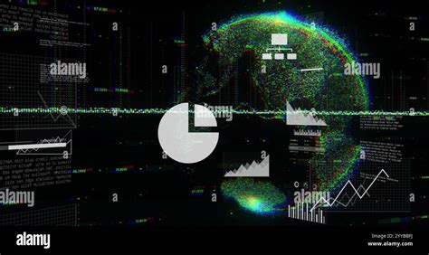 Image Of Statistics And Data Processing Over Globe On Black Background Global Artificial