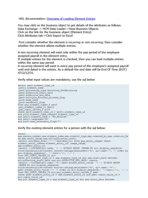 Element Entry Creation Using Hdl Download Free Pdf Data