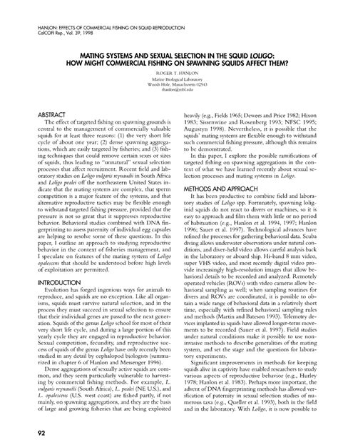 PDF Mating Systems And Sexual Selection In The Squid Loligo How Might Commercial Fishing On