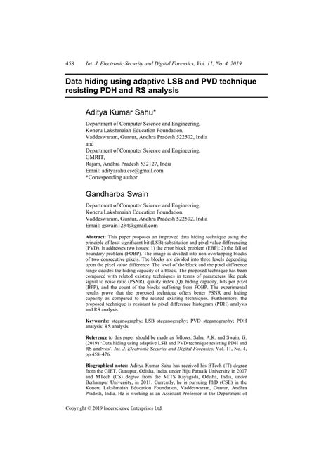 Pdf Data Hiding Using Adaptive Lsb And Pvd Technique Resisting Pdh And Rs Analysis