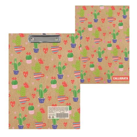 ЕОНК Планшет с зажимом А4 2 мм Calligrata Кактусы прочный крафт бумага с рисунком