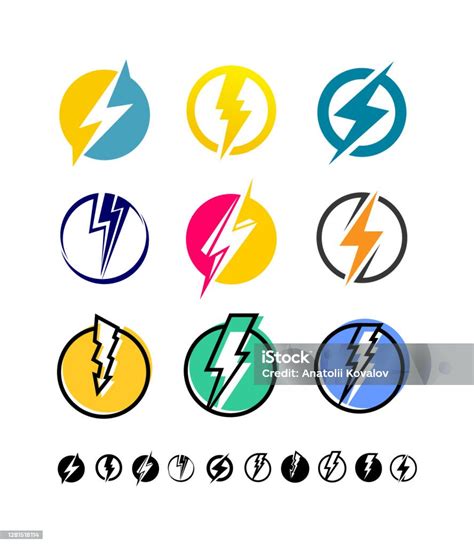 번개 전력 로고 디자인 요소의 세트 에너지 와 천둥 전기 기호 개념 원에서 번개 볼트 플래시 엠블럼 템플릿 빠른 속도의 전력을
