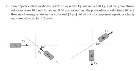 solved two objects collide as shown below if m 1 is 500 kg