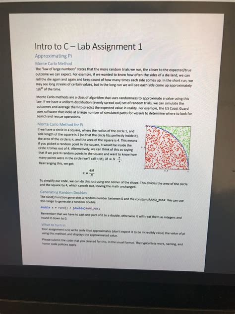 Solved Intro To C Lab Assignment 1 Approximating Pi Monte