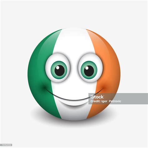 아일랜드 국기 동기스마일벡터 일러스트와 함께 흰색 배경에 고립 된 귀여운 이모티콘 아일랜드 북유럽에 대한 스톡 벡터 아트 및 기타 이미지 아일랜드 북유럽 이모티콘 공