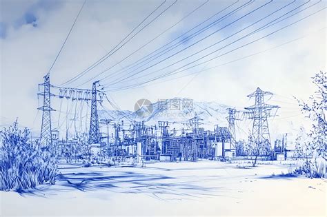 变电站和电缆设计图插画图片下载 正版图片601757338 摄图网