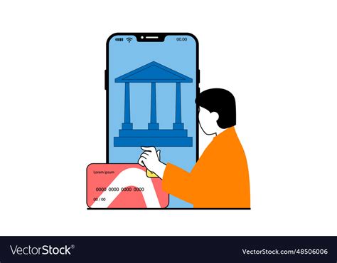 Mobile Banking Concept With People Scene In Flat Vector Image