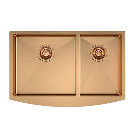 Bower 760 X 500 Brushed Copper Curved Double Bowl Stainless Steel
