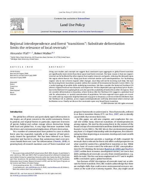 Pdf Regional Interdependence And Forest “transitions” Substitute Deforestation Limits The