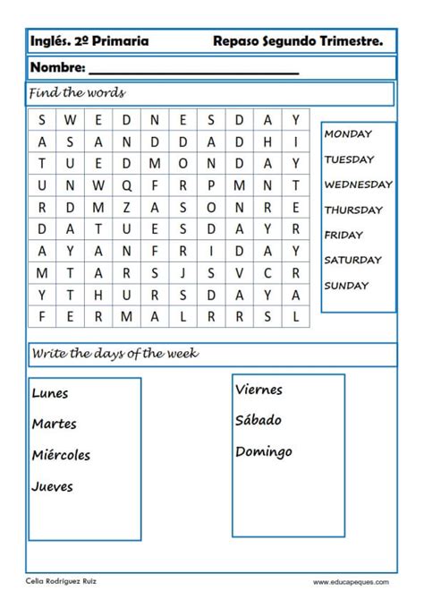 Fichas Y Ejercicios De Inglés Para Segundo Grado De Primaria