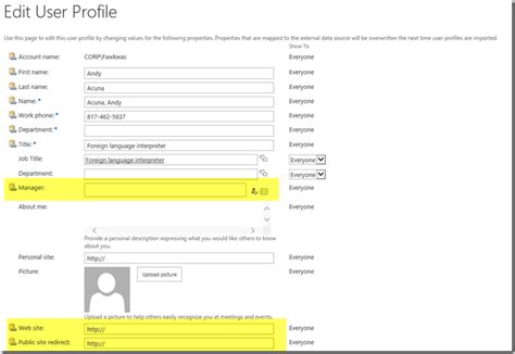 default active directory import user profile property mappings in
