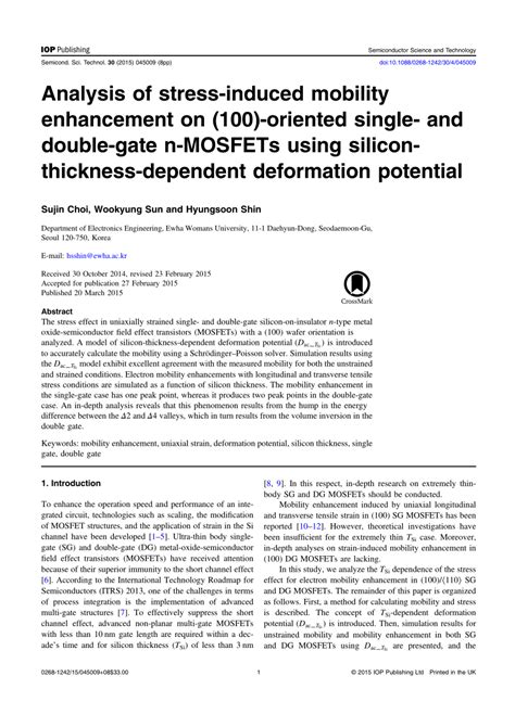 Pdf Analysis Of Stress Induced Mobility Enhancement On 100 Oriented Single And Double Gate