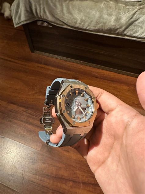 Casioak Reverse Offshore Mod Silver Rose Gold Gray Rubber Strap Mens Fashion Watches