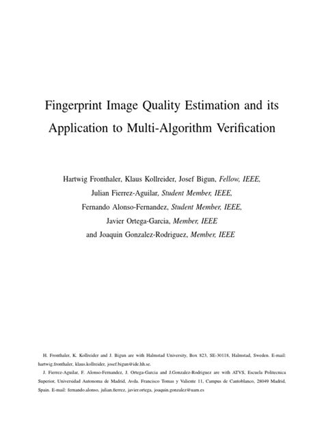 Fingerprint Image Quality Estimation And Its Application To Multi Algorithm Verification Pdf